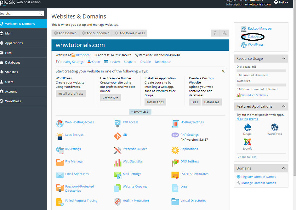 Plesk Database Tutorial Web Hosting World 3863